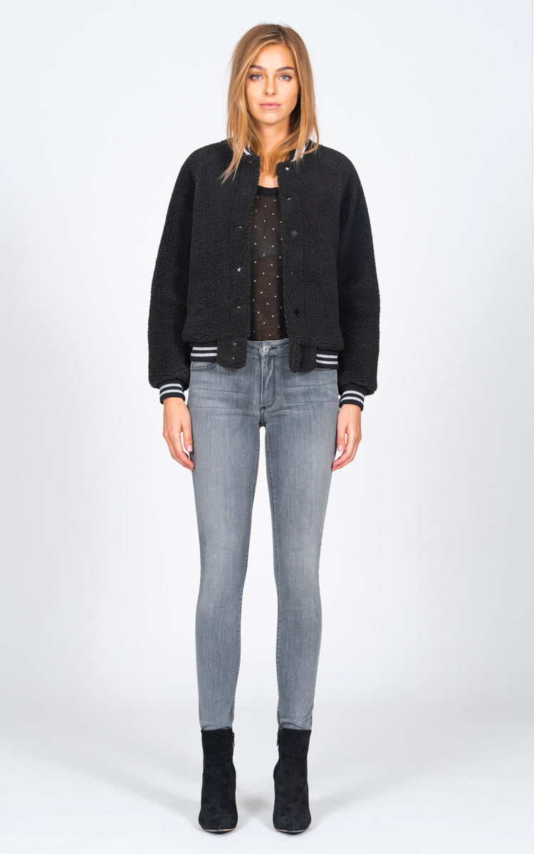 Varsity Jacket - Black Sherpa – Black Orchid Denim