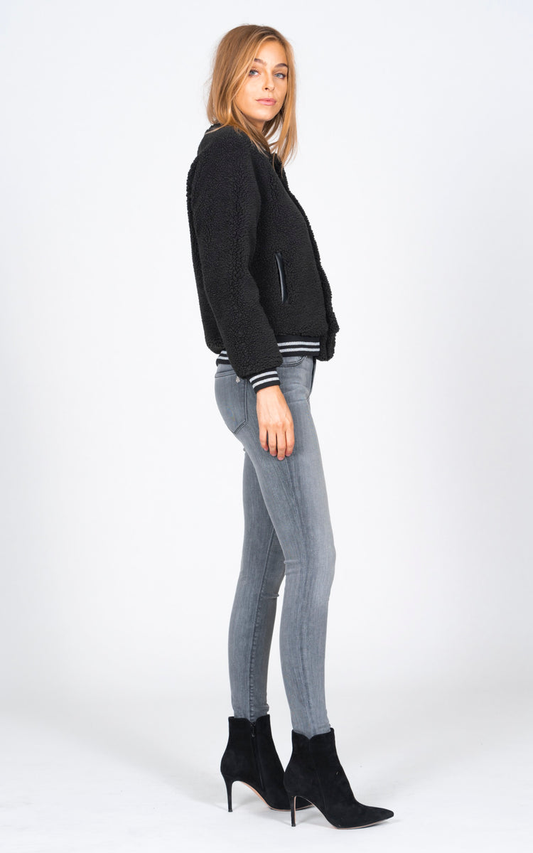 Varsity Jacket - Black Sherpa – Black Orchid Denim